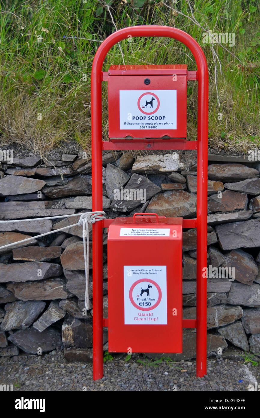 Dispenser with poop scoops for dog faeces, garbage can, Kells Bay, Ring ...