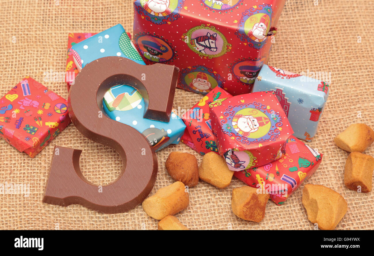 Traditional chocolate initial and presents for the celebration of ...