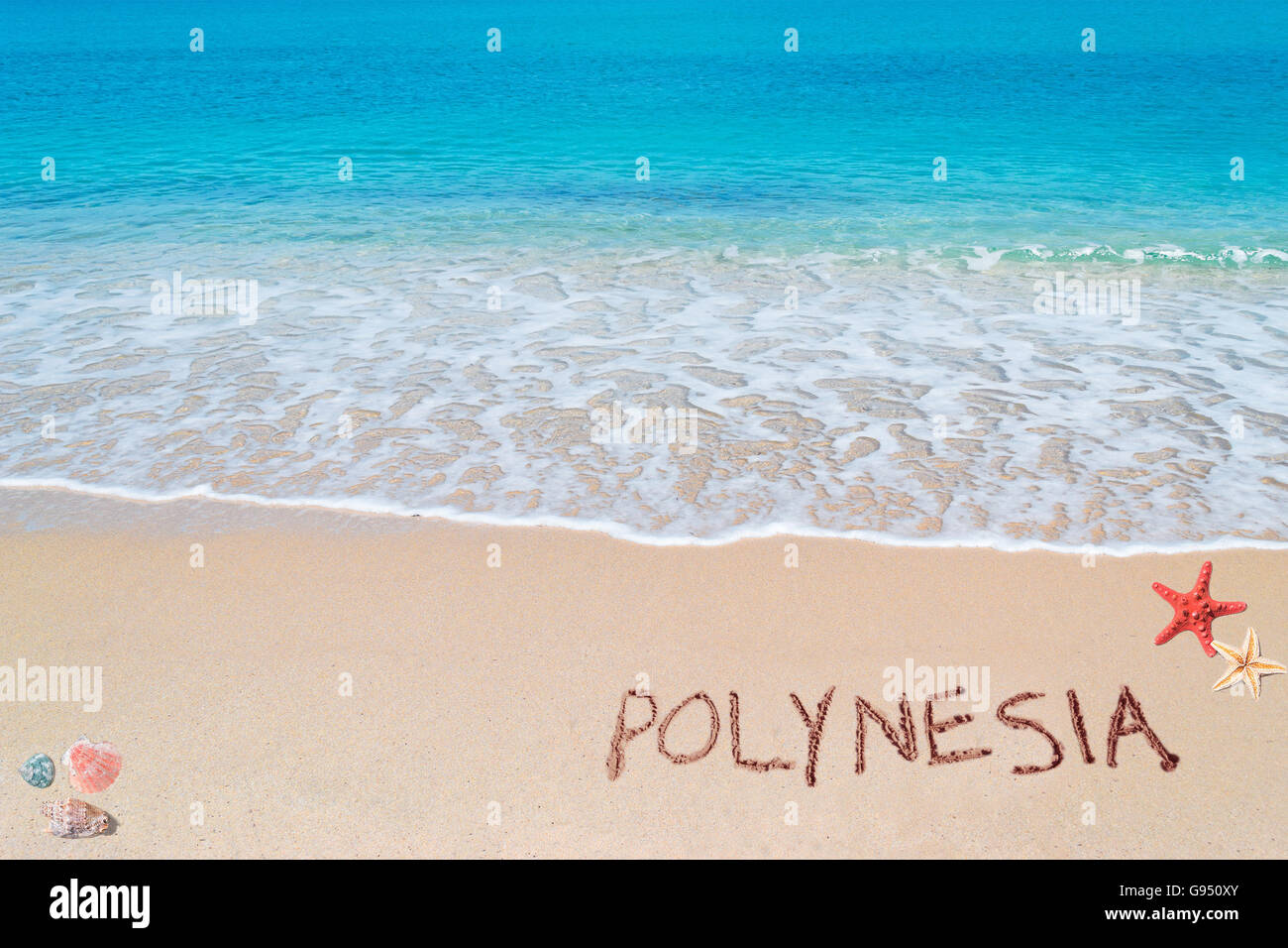 "polynesia" written on a tropical beach Stock Photo - Alamy