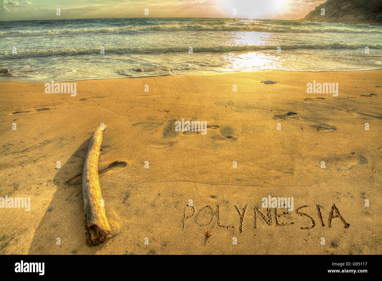"polynesia" written on a tropical beach Stock Photo - Alamy