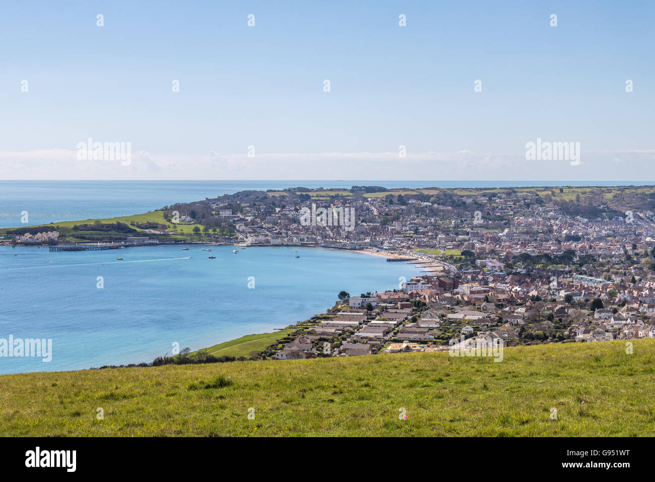 England Dorset Purbeck View of Swanage from a footpath to Old Harry ...