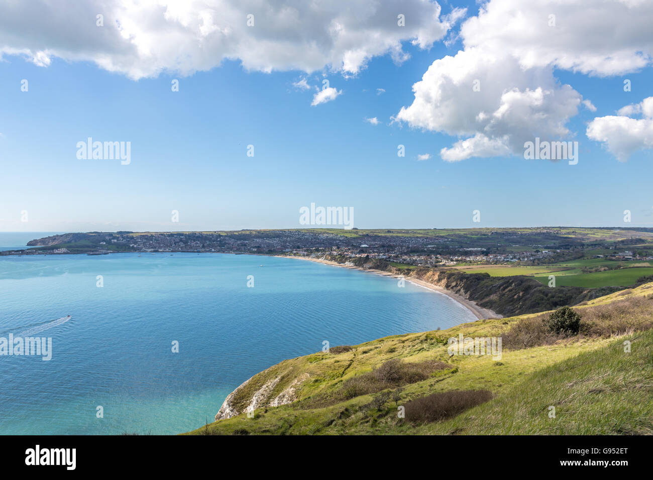 England Dorset Purbeck View of Swanage from the South West Coast Path ...
