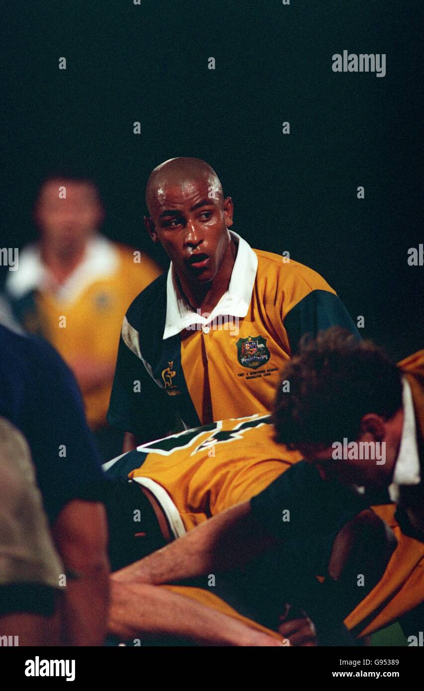 Australia scrum half George Gregan waits for the ball to be released ...