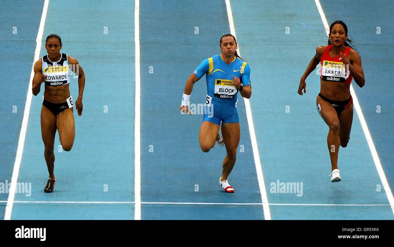 Frances christine arron wins the 60m from ukraines zhanna block hi-res ...