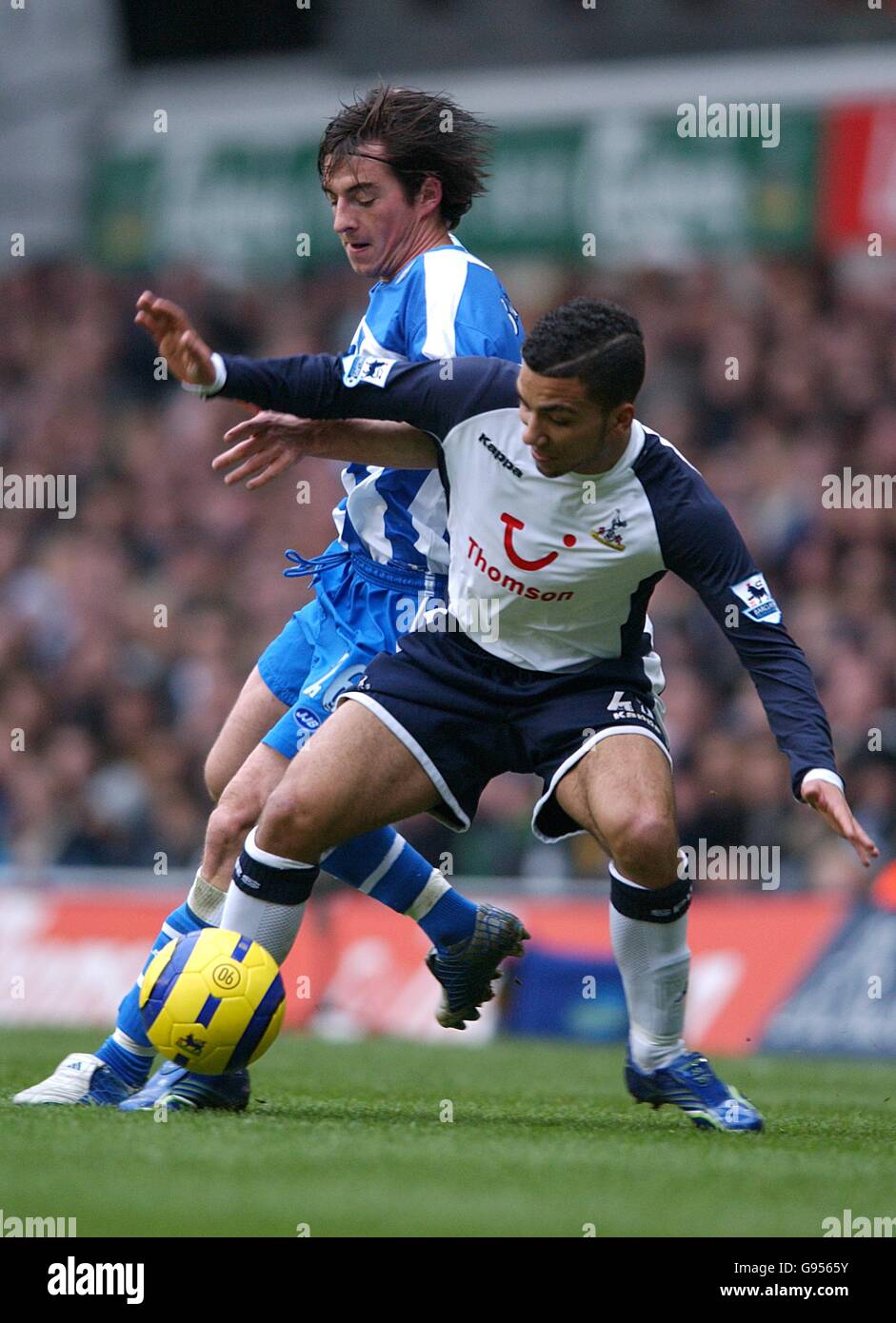 Tottenham Hotspurs' Aaron Lennon and Wigan Athletic's Leighton Baines ...