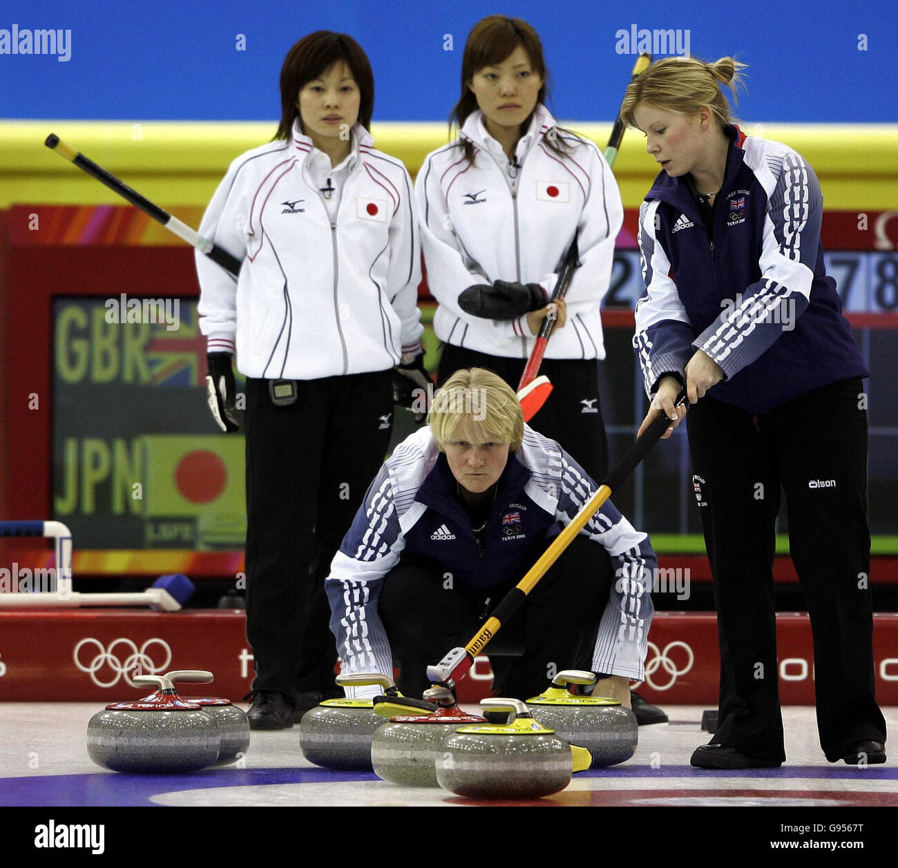 Great Britain's Kelly Wood (R) and Rhona Martin in action during the ...