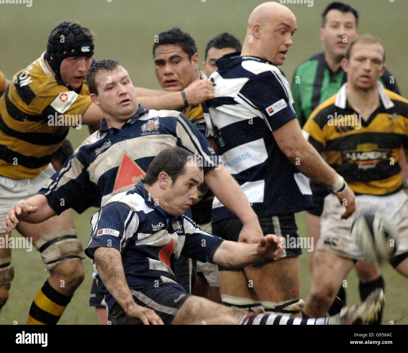 Bristol's Shaun Perry clears his line against Wasps during their ...