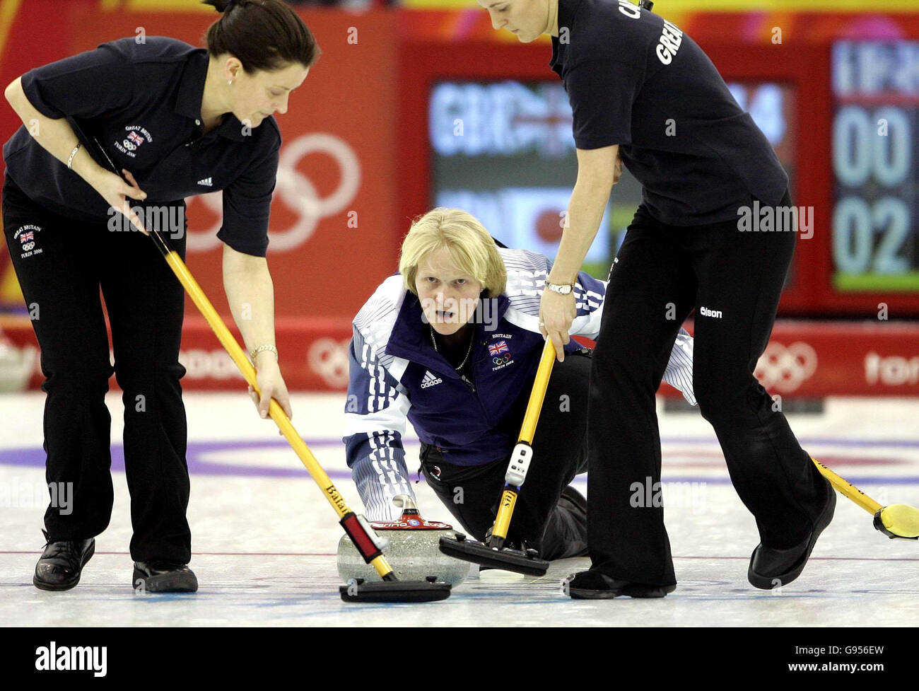 Great Britain's Rhona Martin in action during the women's curling match ...
