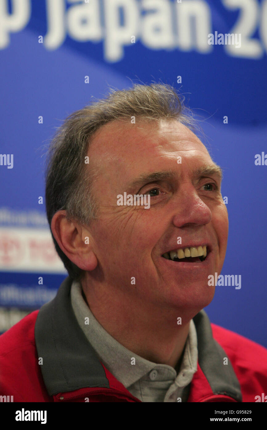Liverpool's first team coach Alex Miller talks to the media during a ...
