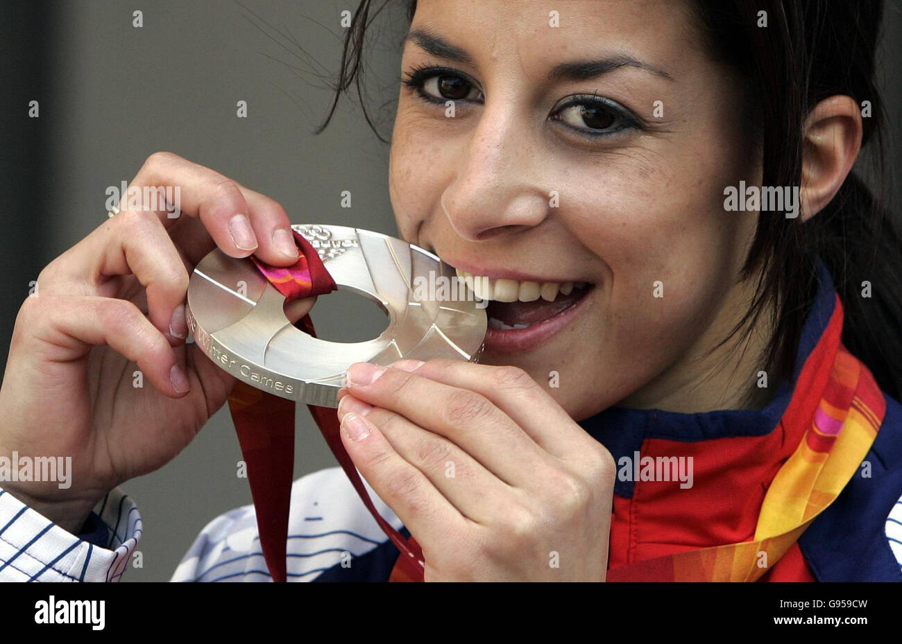 Great Britain's Shelley Rudman proudly displays the silver medal she ...