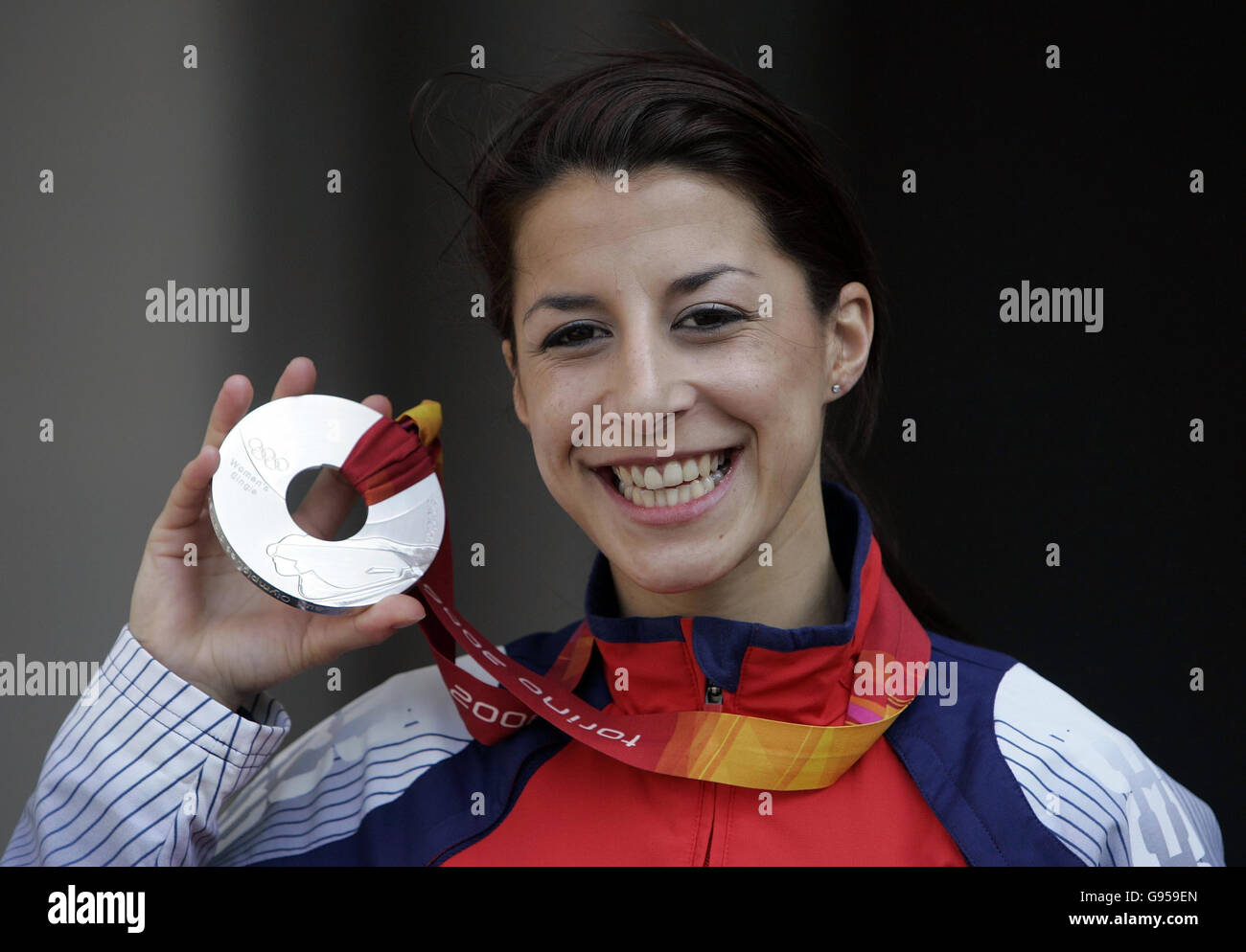Great Britain's Shelley Rudman proudly displays the silver medal she ...