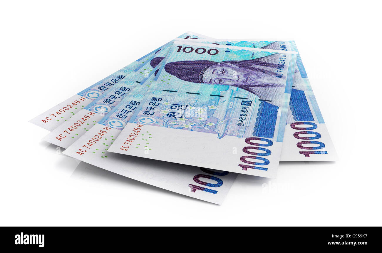Korean won banknotes on white background Stock Photo - Alamy