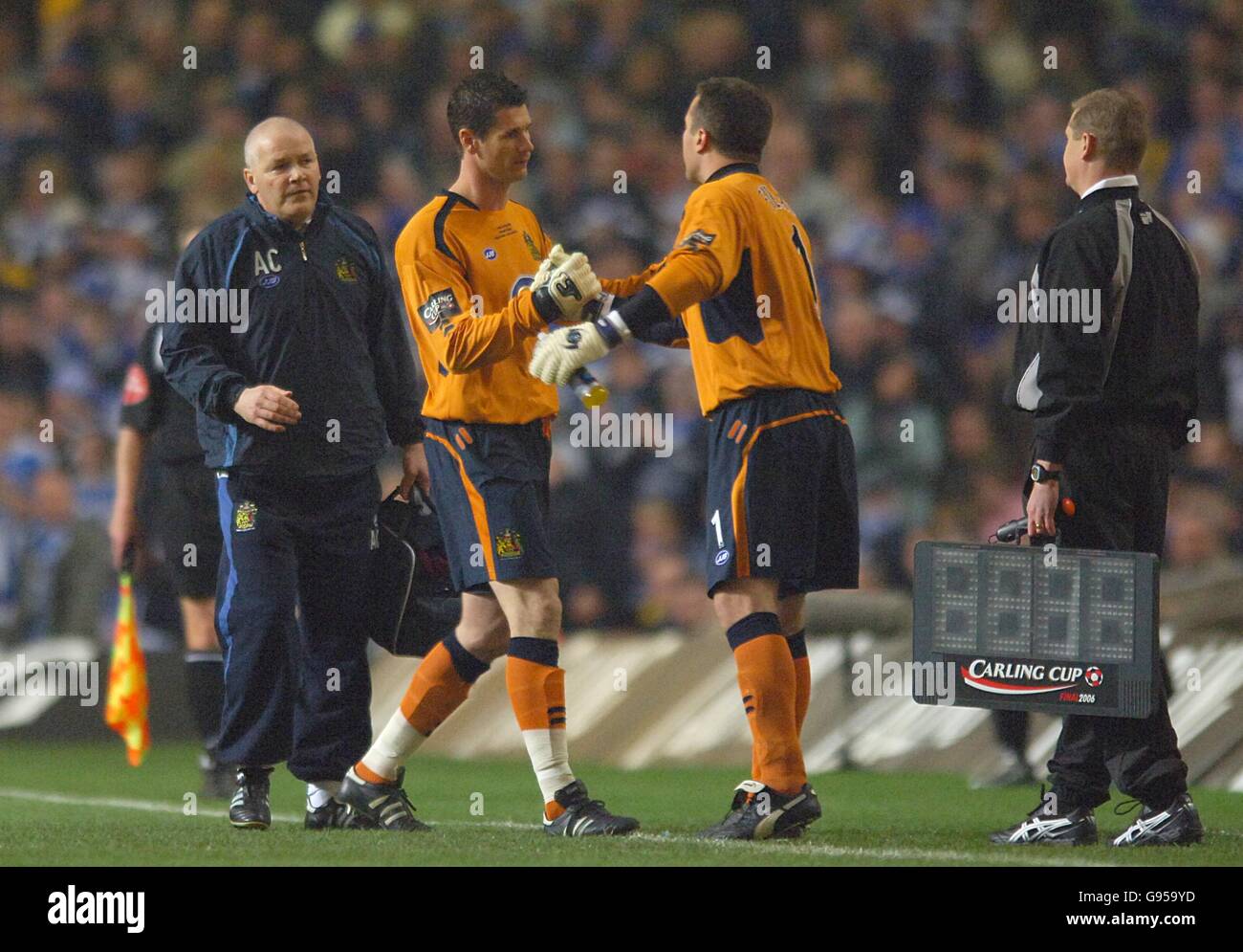 (L-R) Wingan Athletic's Michael Pollit is replaced by John Filan after ...