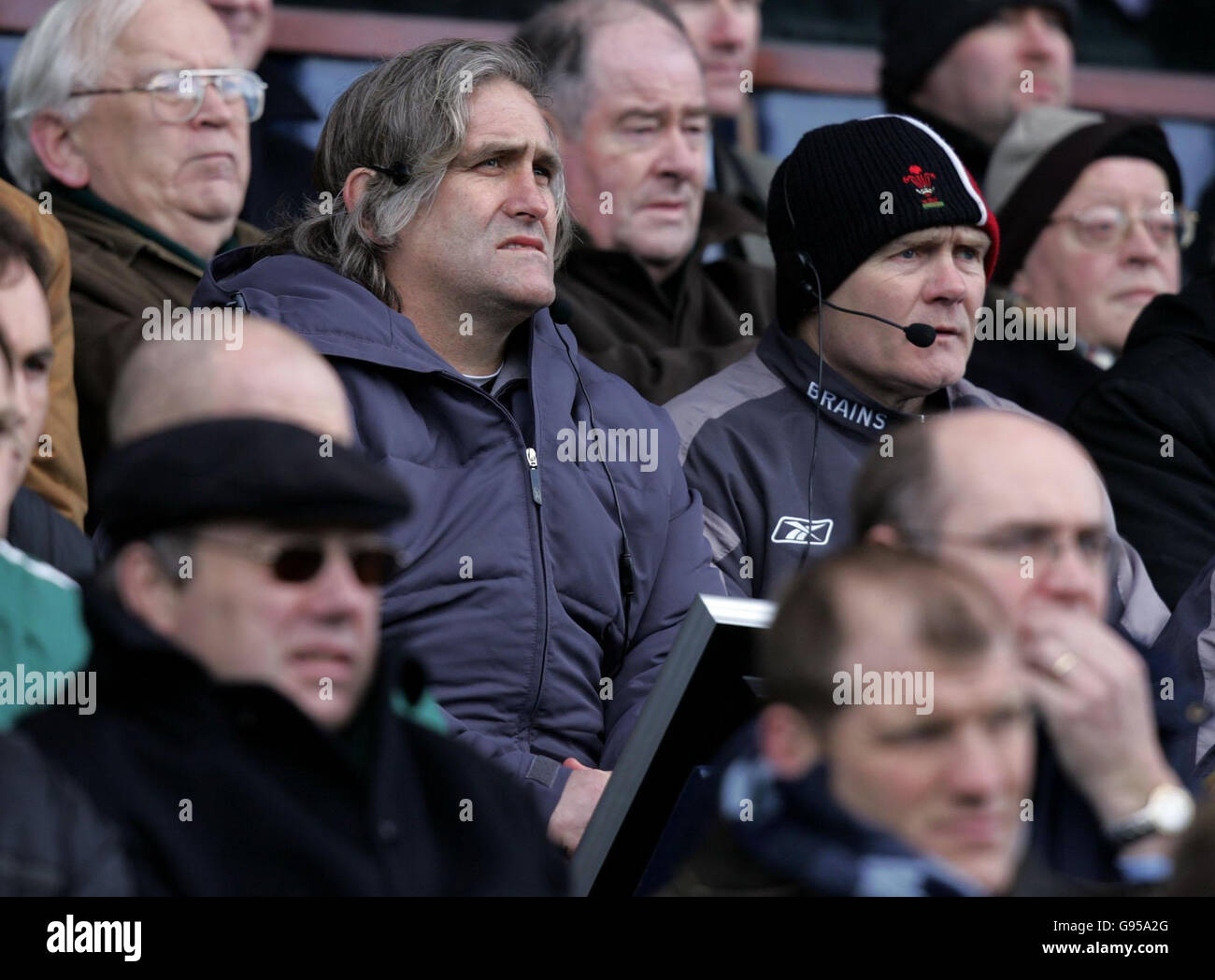 Wales Caretaker coach Scott Johnson (L) watches from the stands during ...