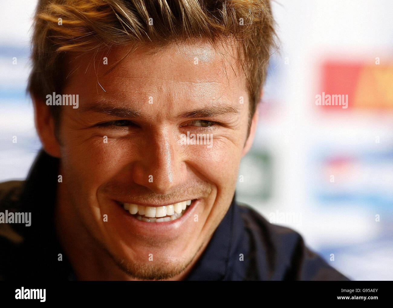 Englands david beckham laughs press conference anfield hi-res stock ...