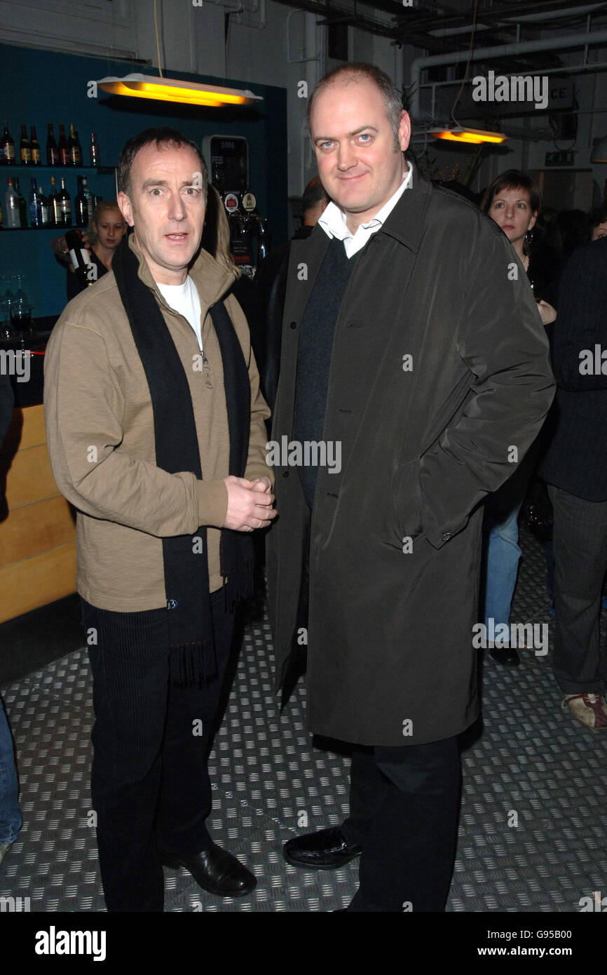Presenter Angus Deayton (L) and comedian Dara O'Briain during the ...