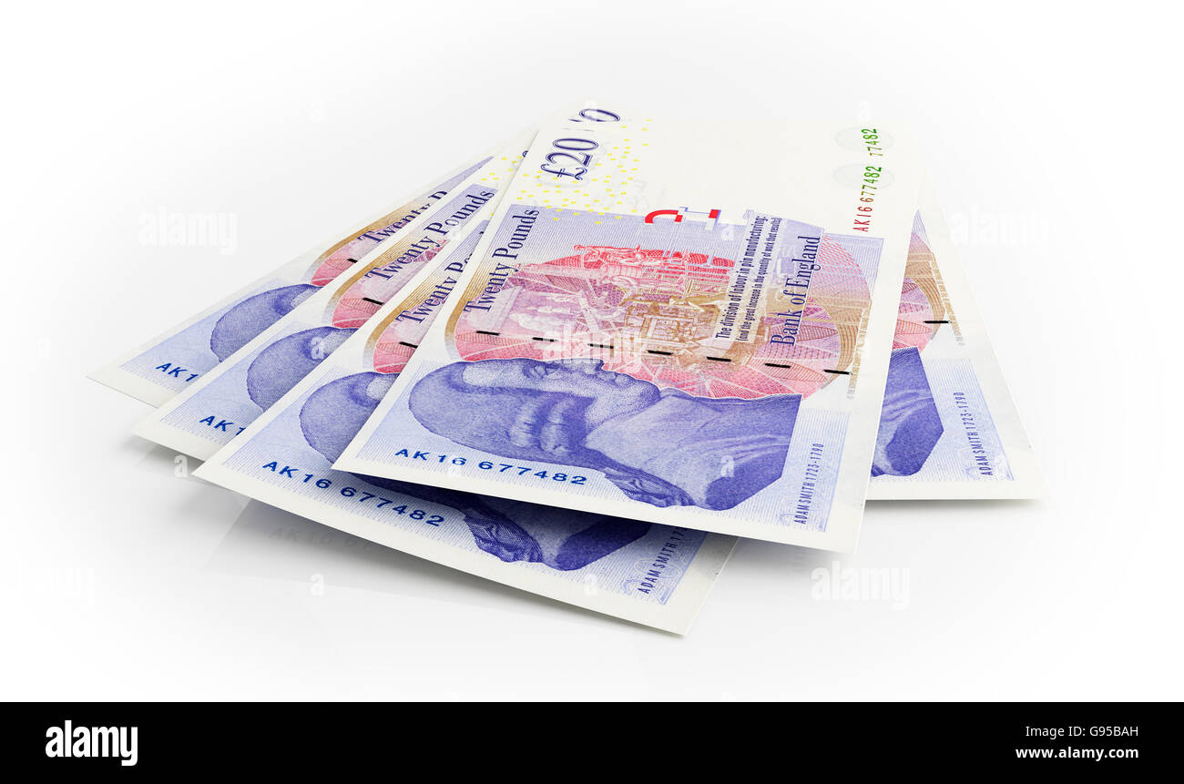 British pound sterling banknotes on white background Stock Photo - Alamy