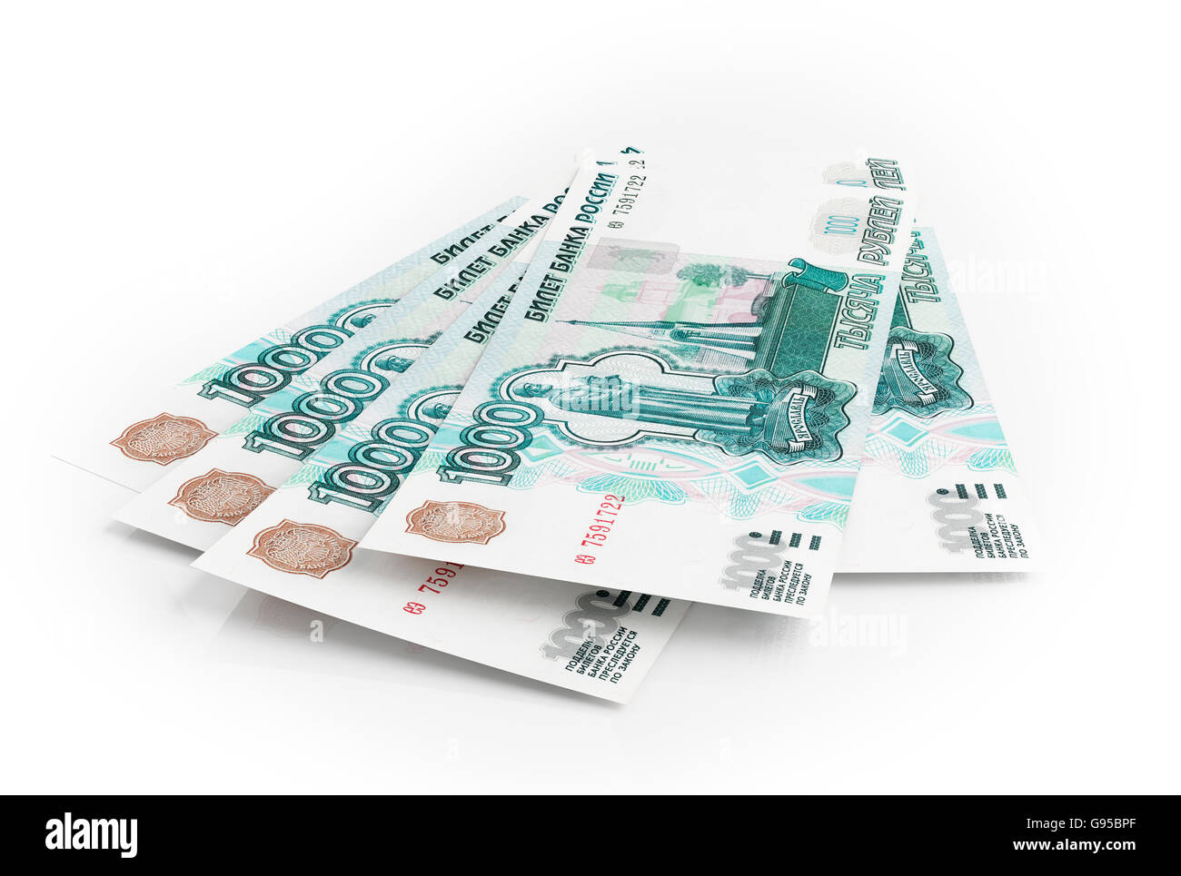 Russian ruble banknotes on white background Stock Photo - Alamy