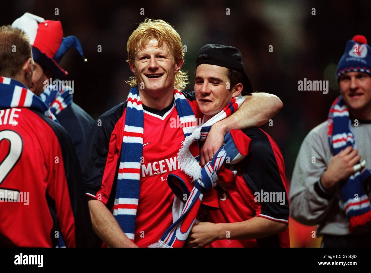 Rangers' Colin Hendry (left) and Barry Ferguson (right) celebrate their ...