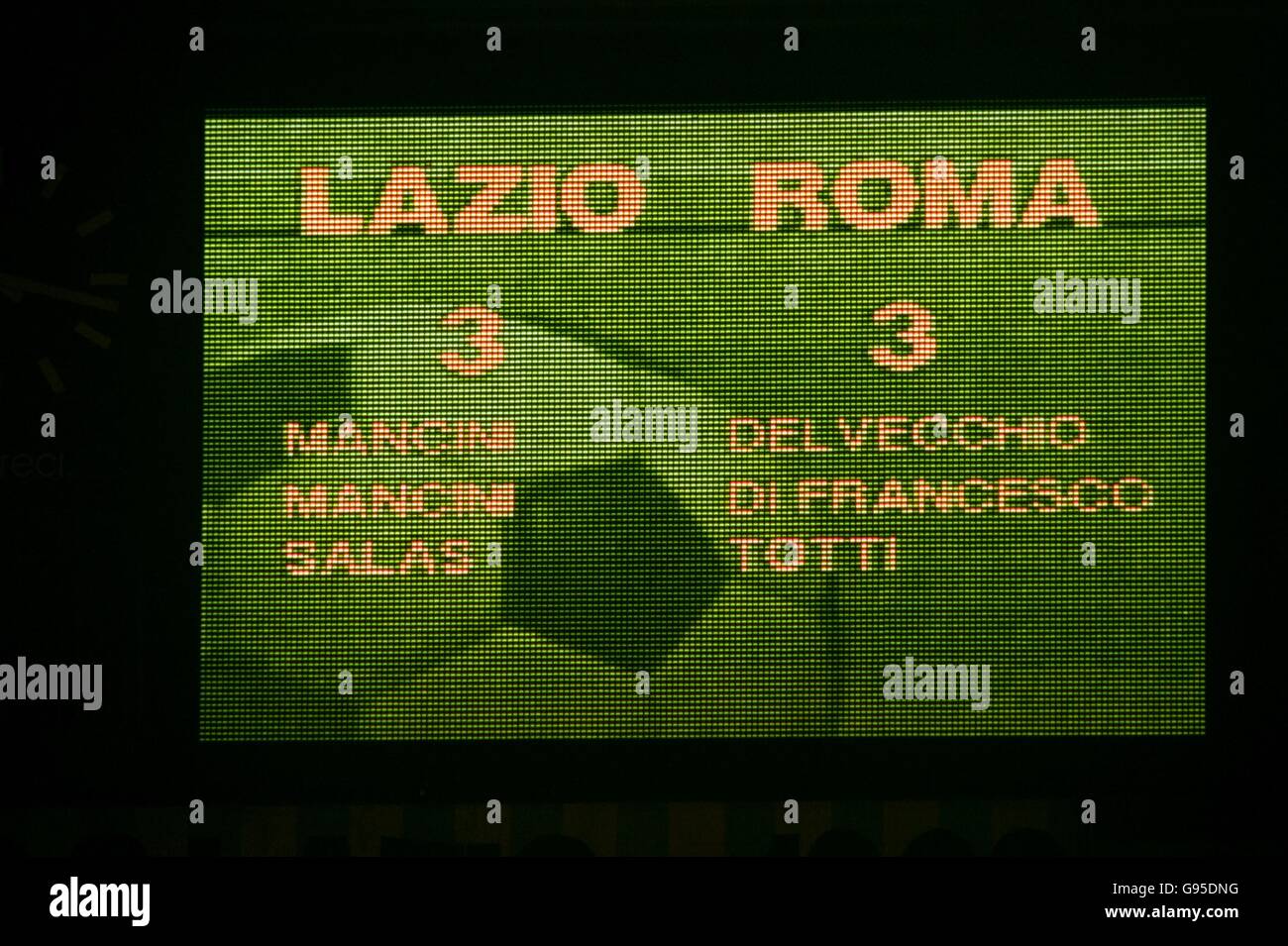 The scoreboard shows the final score and goalscorers hi-res stock ...