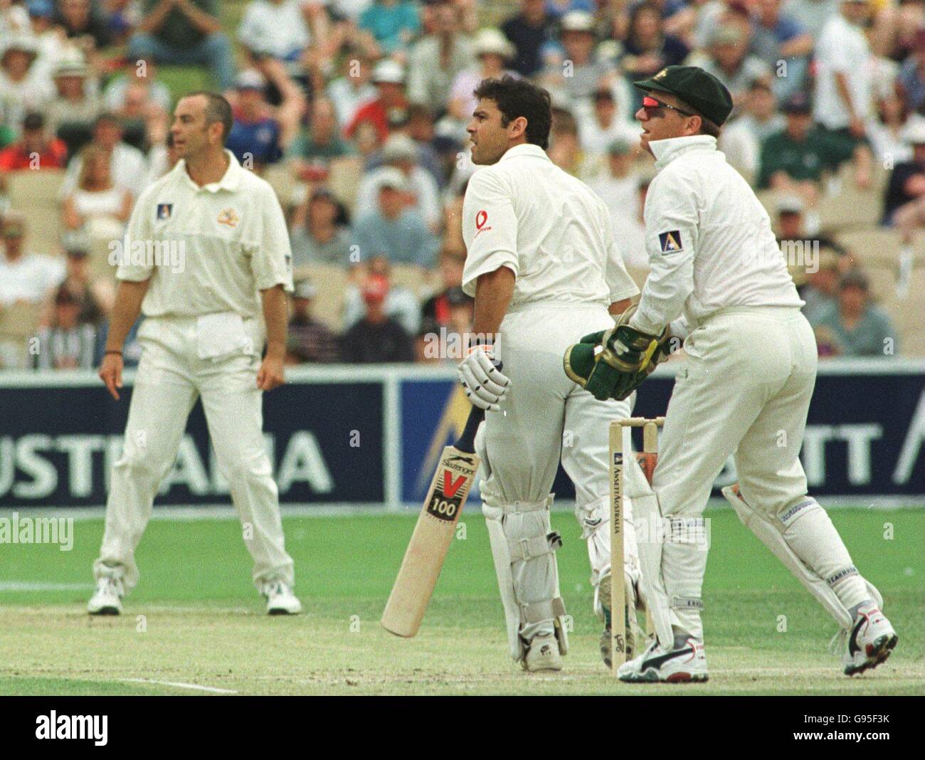 England's Mark Ramprakash watches his shot sail to the boundary for six ...