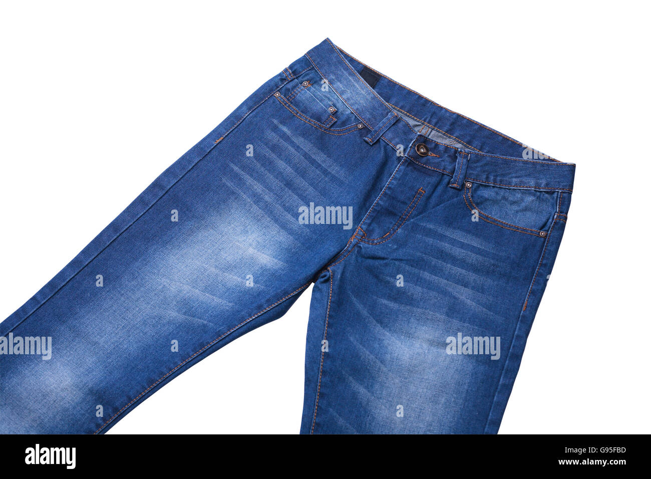 New blue jeans on white background. Isolated with clipping path Stock ...
