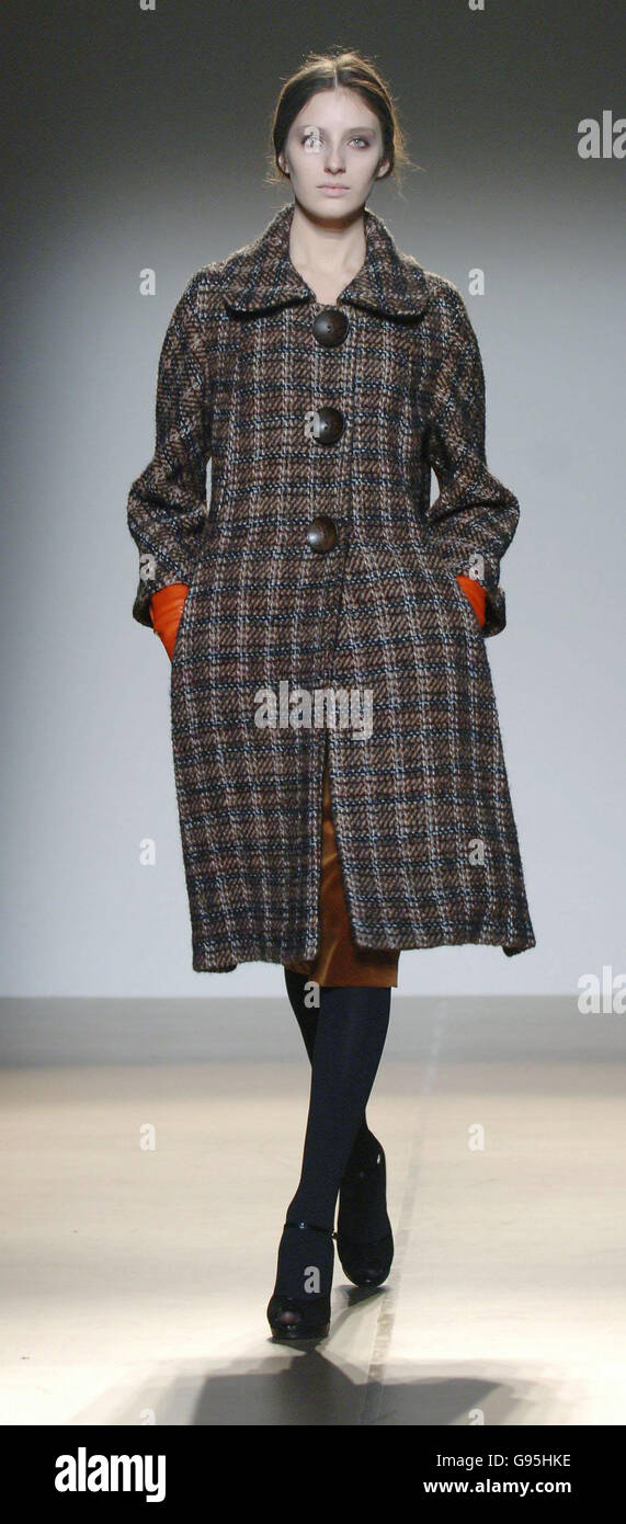 A model wears a Nicole Farhi creation during the designer label's ...