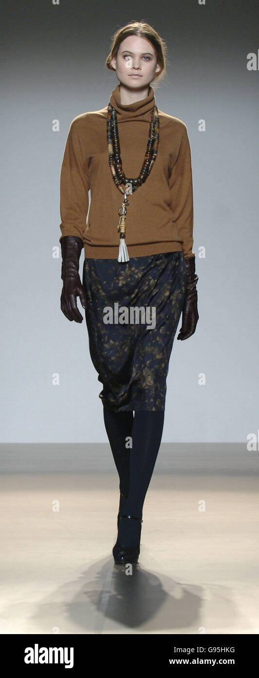 A model wears a Nicole Farhi creation during the designer label's ...