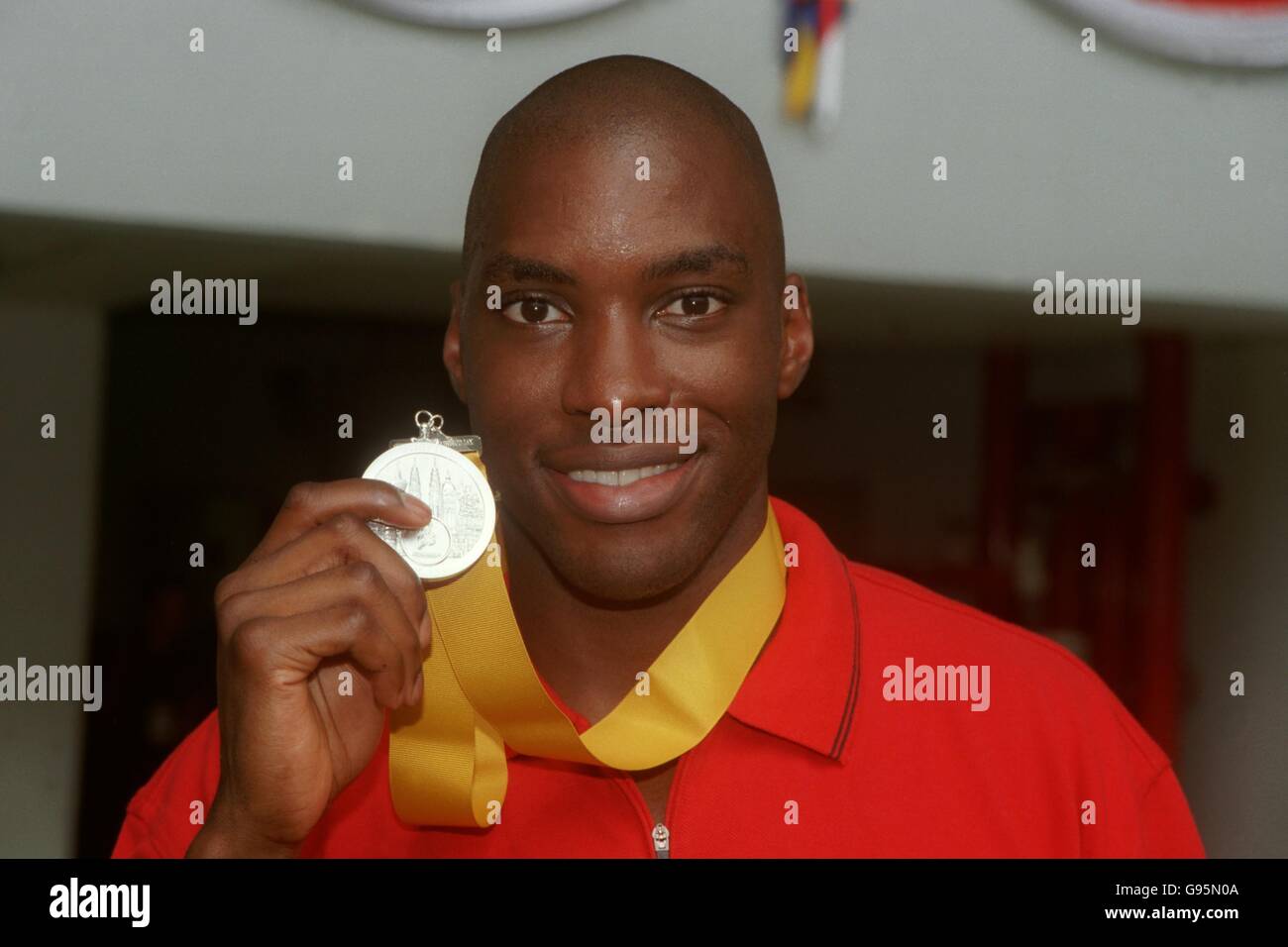 Englands mark richardson shows off his silver medal hi-res stock ...