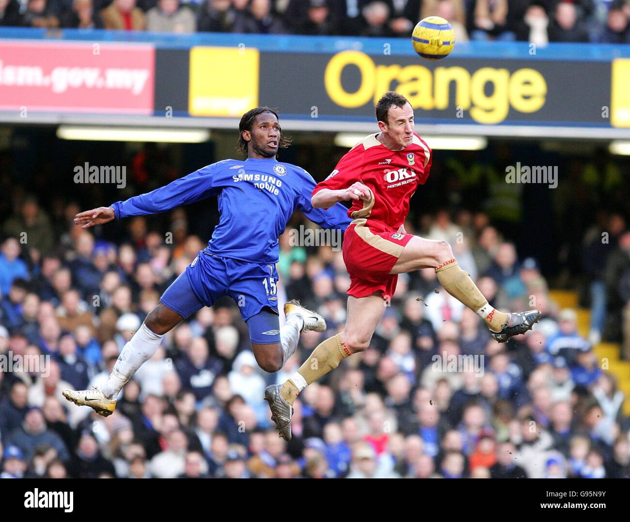 Portsmouths andrew obrien and chelseas didier drogba hi-res stock ...