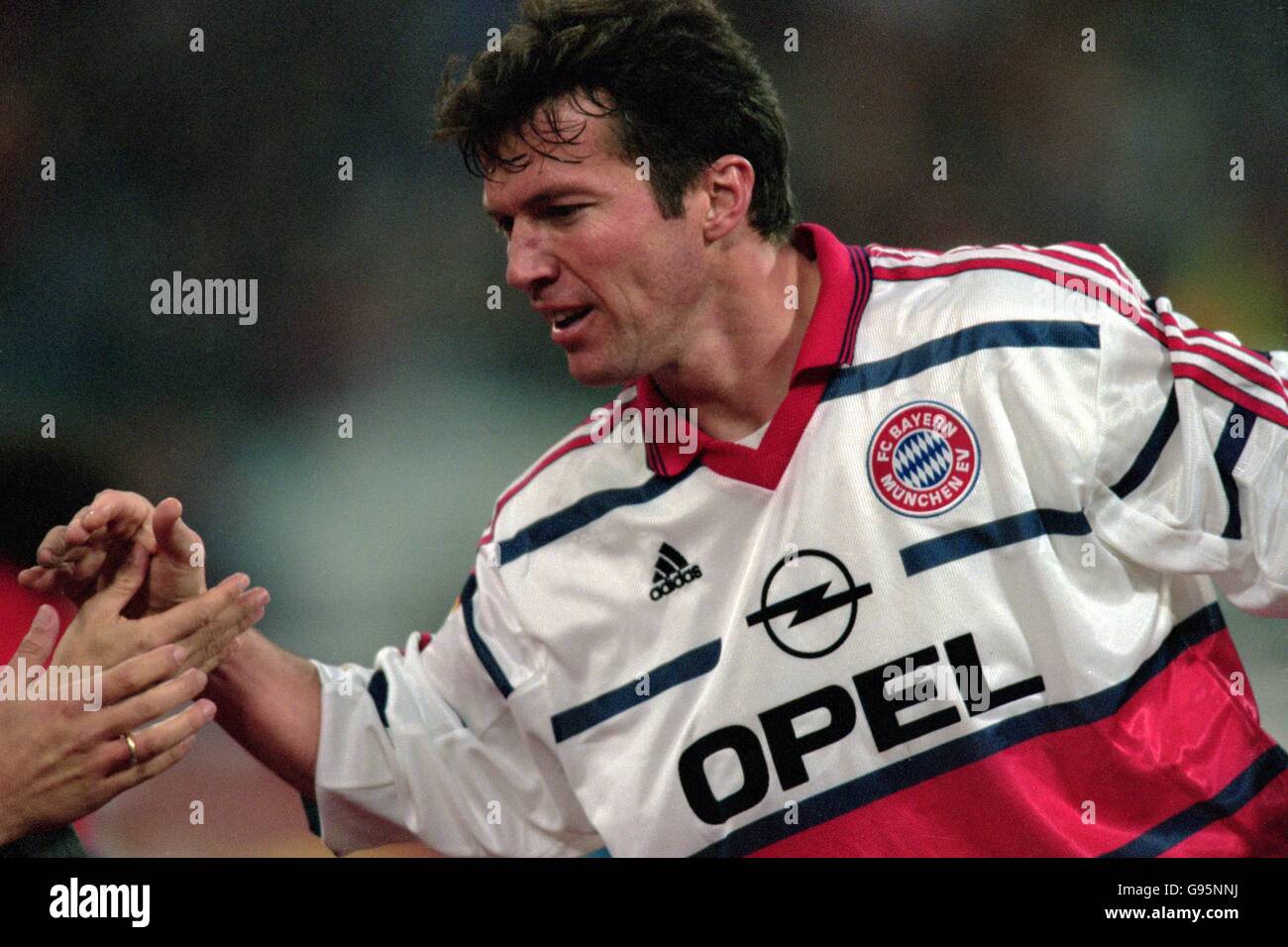 Lothar matthaus of bayern munich celebrates hi-res stock photography ...