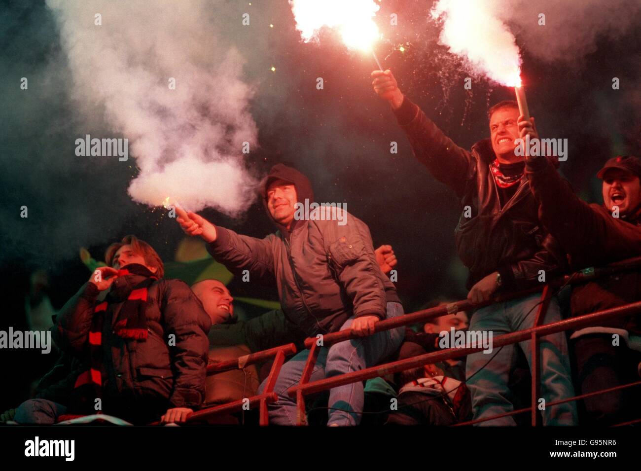 Inter milan fans with flares hi-res stock photography and images - Alamy