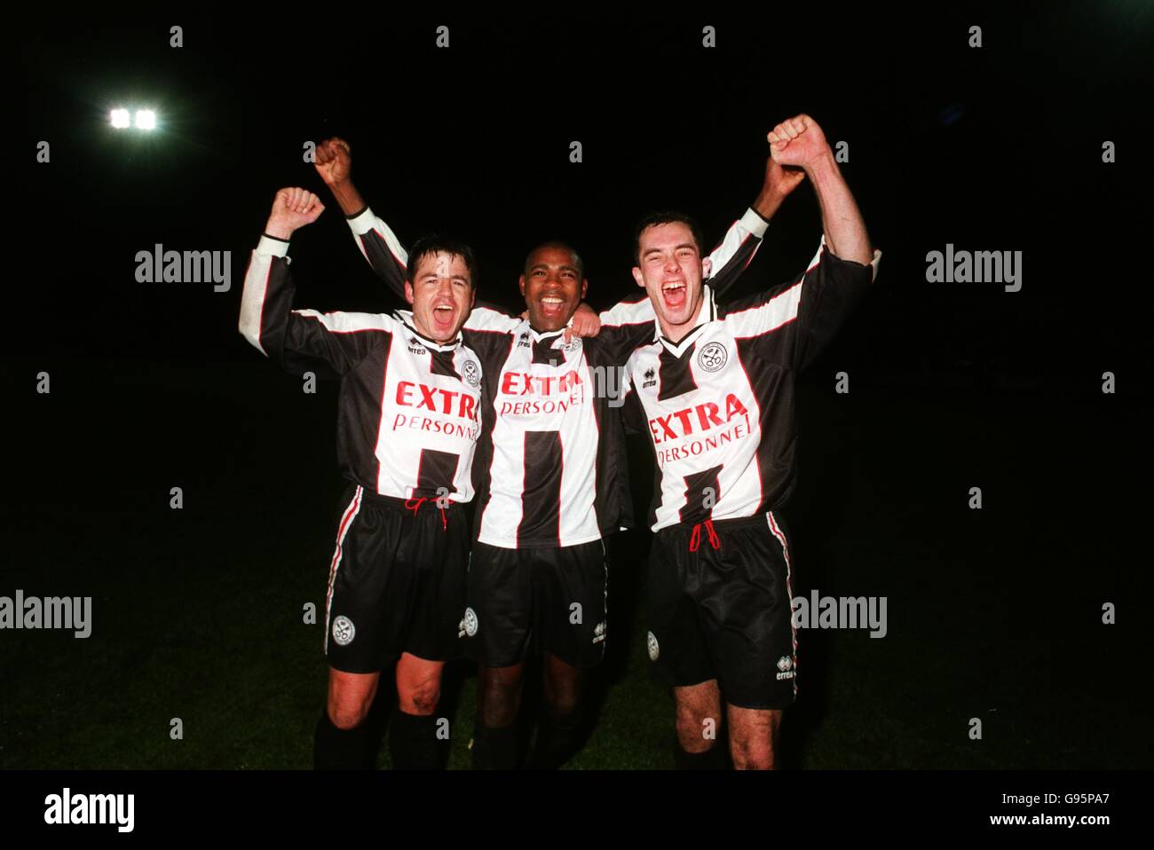 L-R: Hednesford Town's three goal heroes Ged Kimmins, Paul Carty, and ...