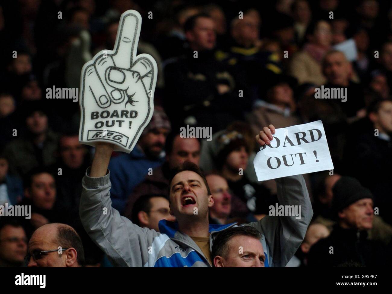 A Derby County fan makes his feelings known before the Coca Cola ...