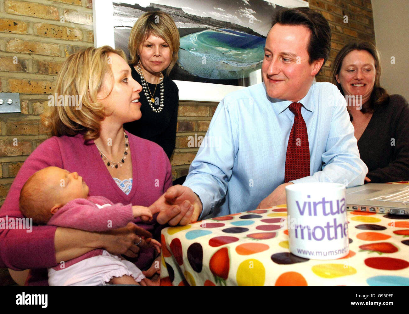 David Cameron, the leader of the Conservative Party, meets mothers from ...