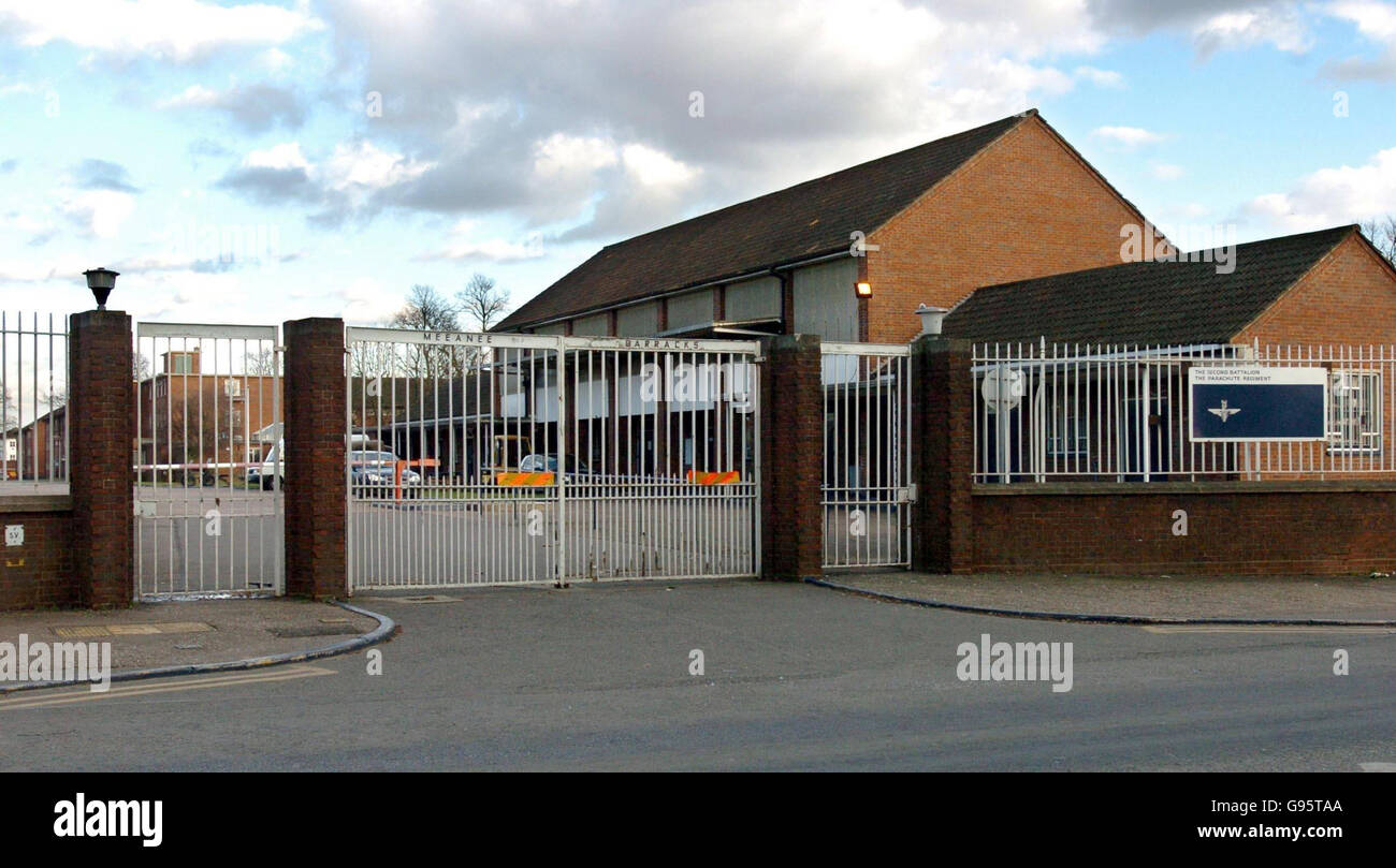 The entrance to the Meeanee Barracks in Colchester, Essex, home of The ...
