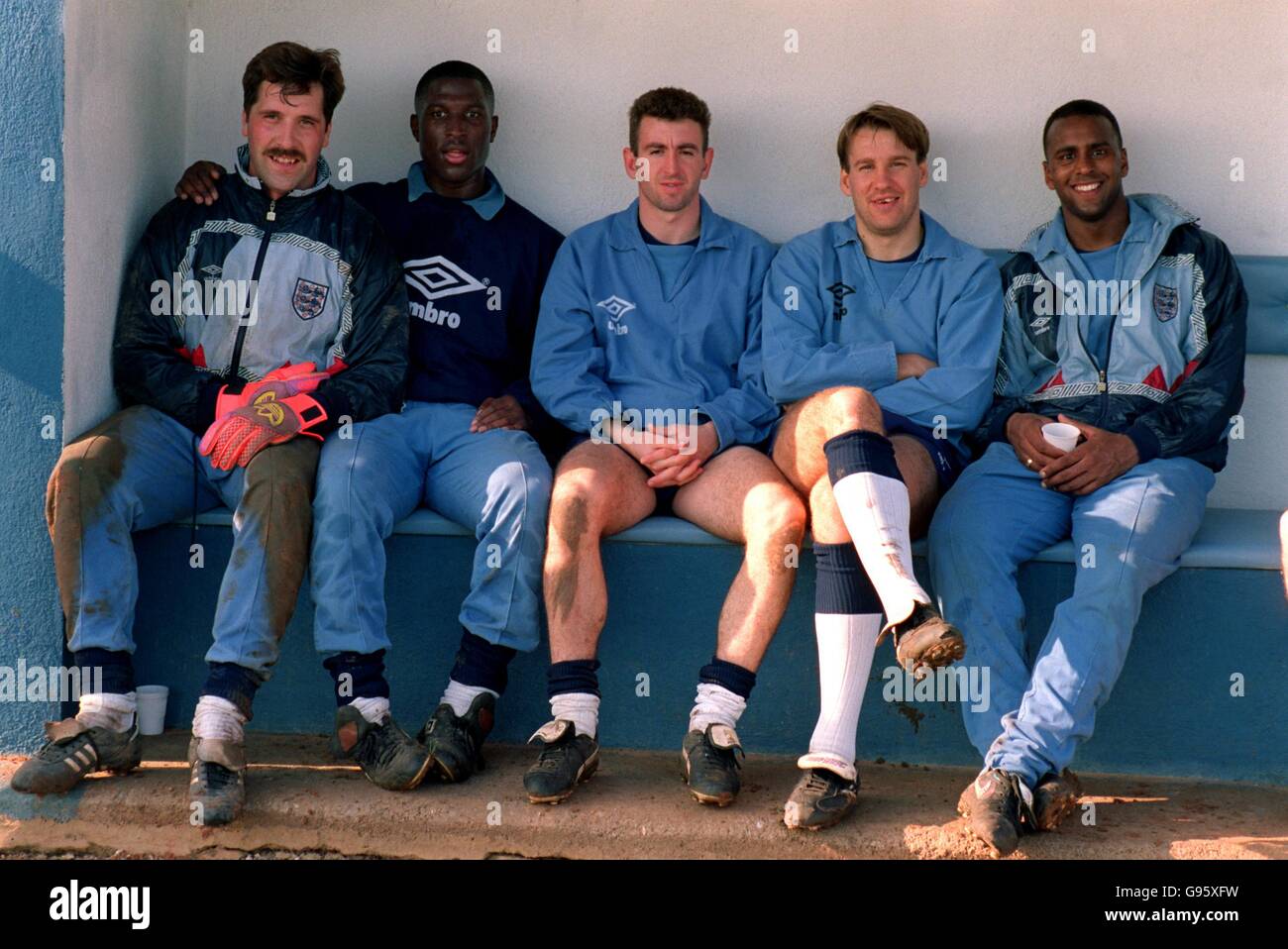 (L-R) David Seaman, Kevin Campbell, Nigel Winterburn, Paul Merson and ...