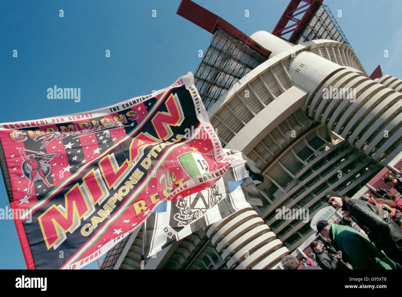 Italian Soccer - Serie A - AC Milan v Udinese. An AC Milan flag being ...