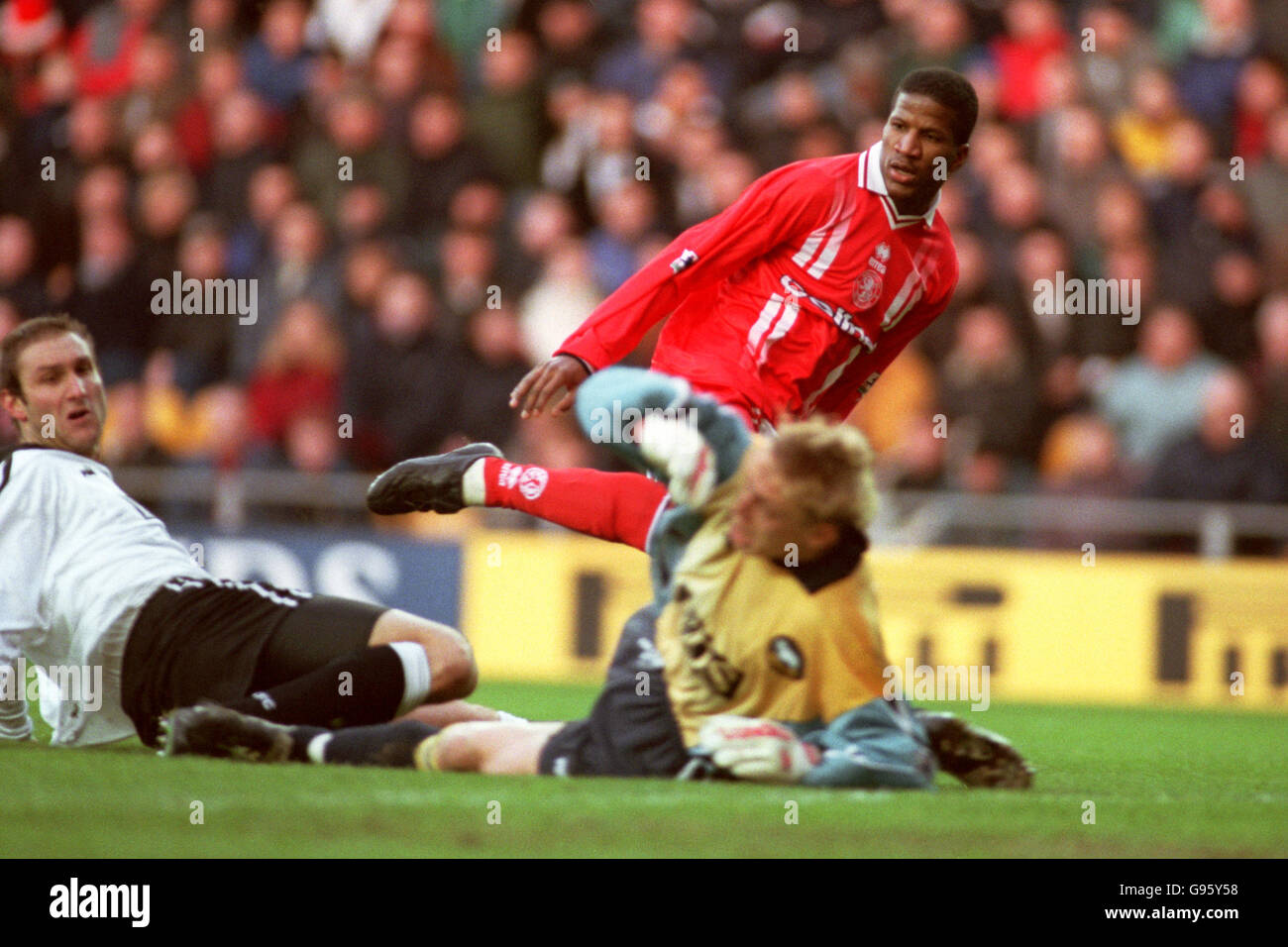 Middlesbrough's Hamilton Ricard on his goal attempt against Derby's ...