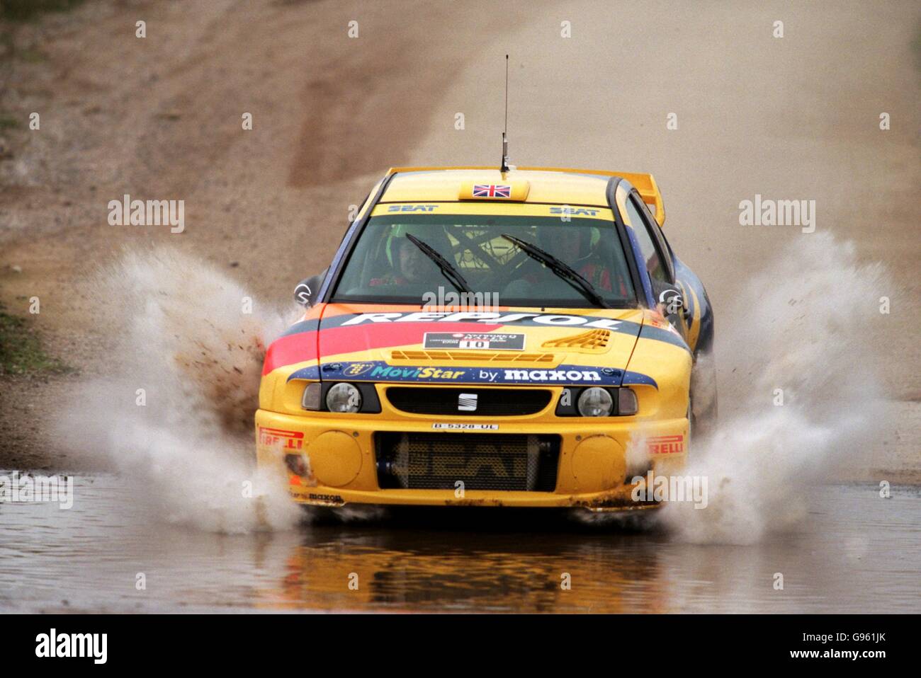 Gwyndaf evans co driver davies go through water splash hi-res stock ...