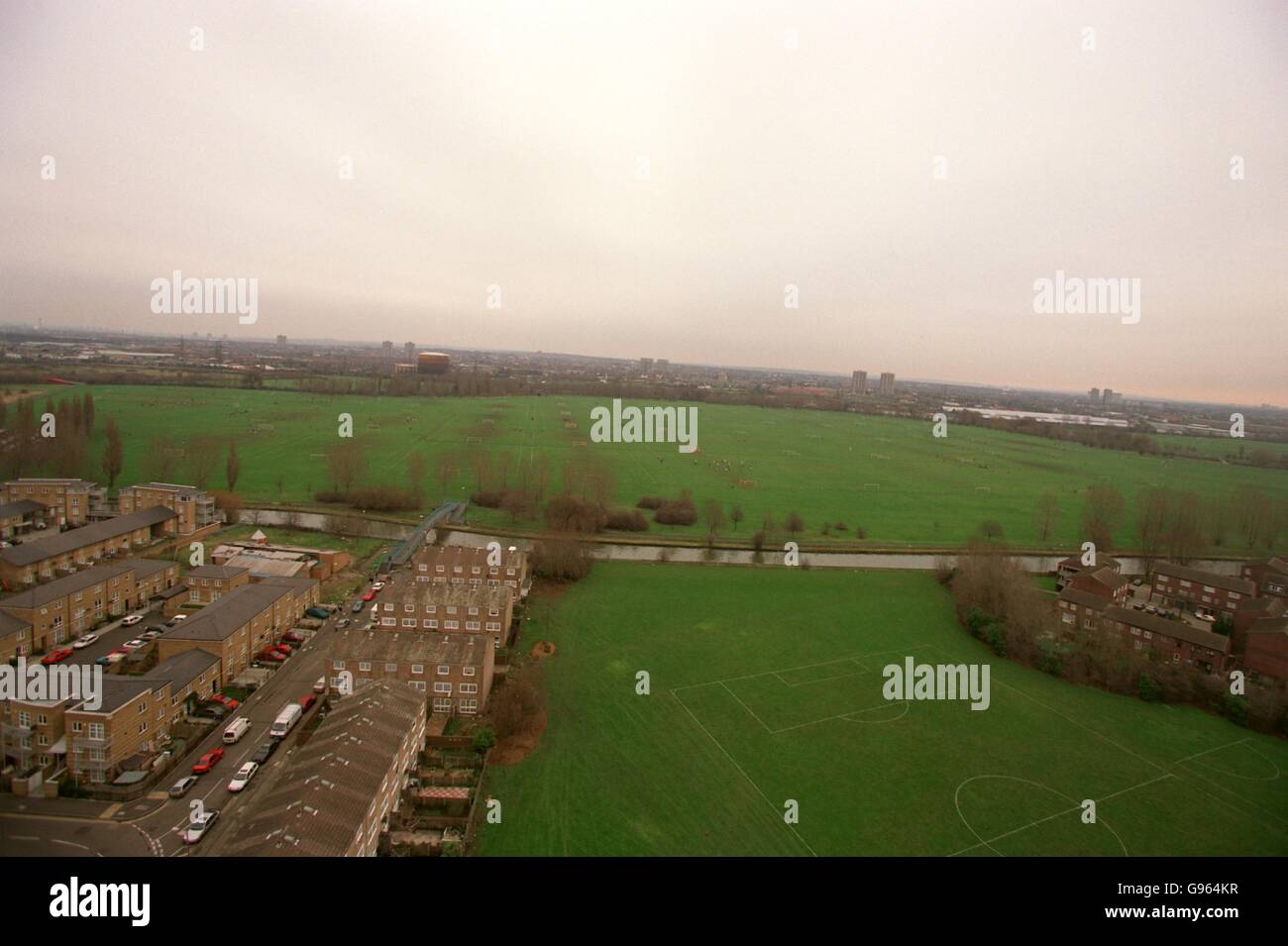 An overview all football pitches on hackney marshes hi-res stock ...
