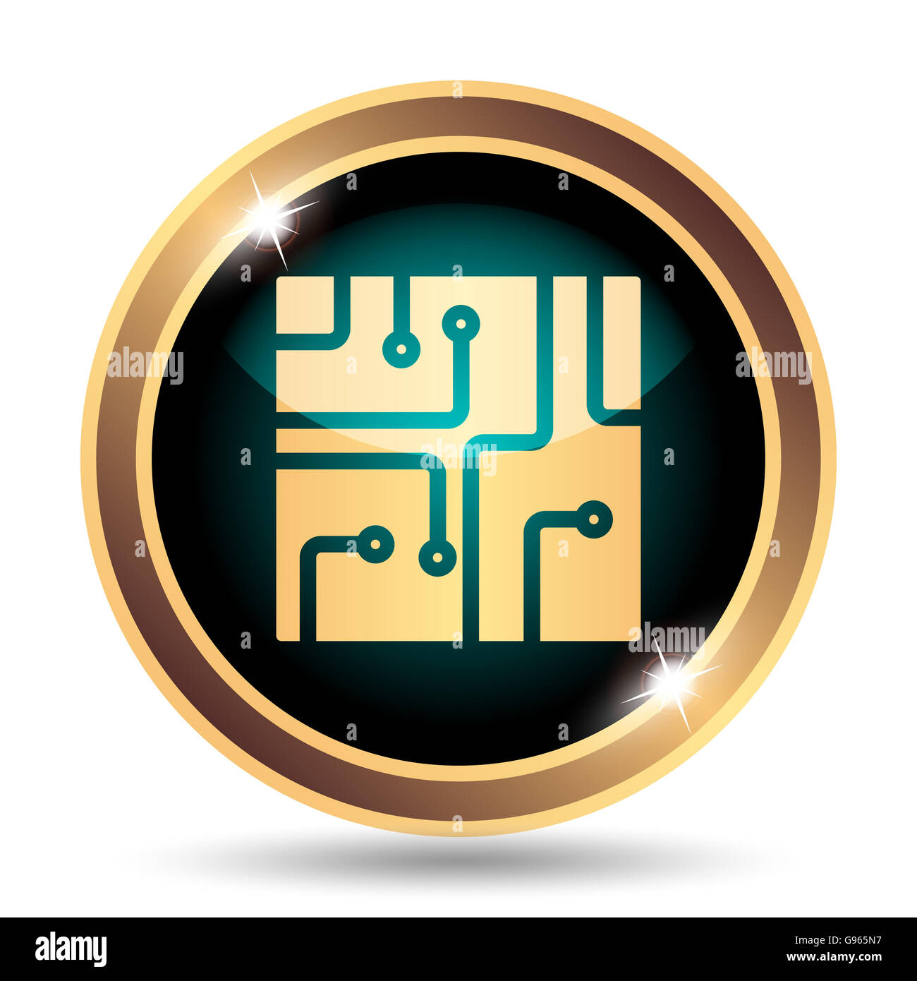 Circuit board icon. Internet button on white background Stock Photo - Alamy