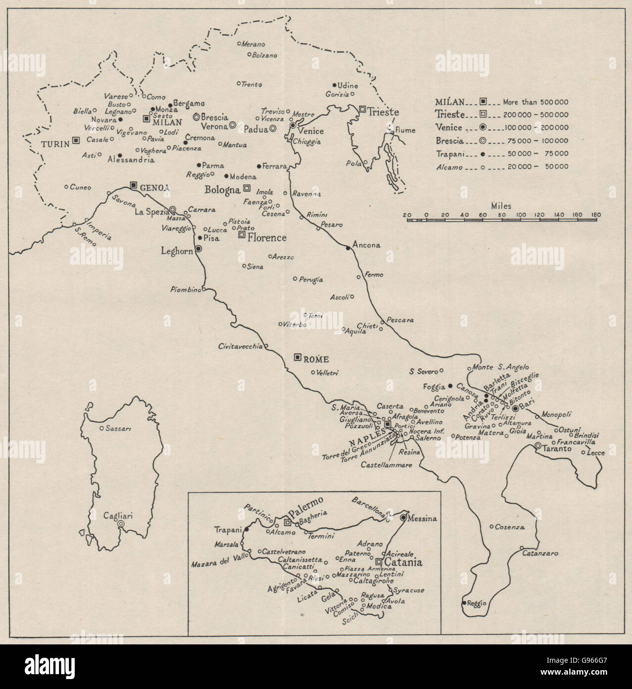 ITALY: Major towns by population. WW2 ROYAL NAVY INTELLIGENCE MAP, 1944 ...