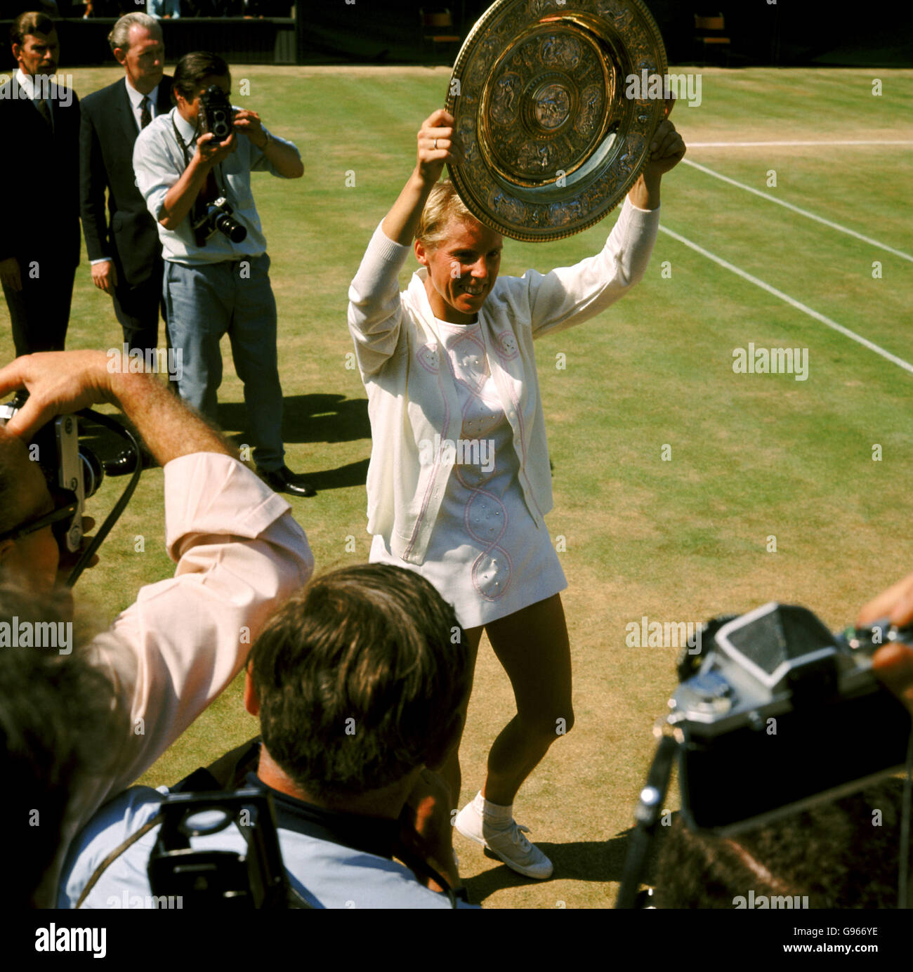 Tennis - Wimbledon - Ladies Singles Final. England's Ann Jones parades ...