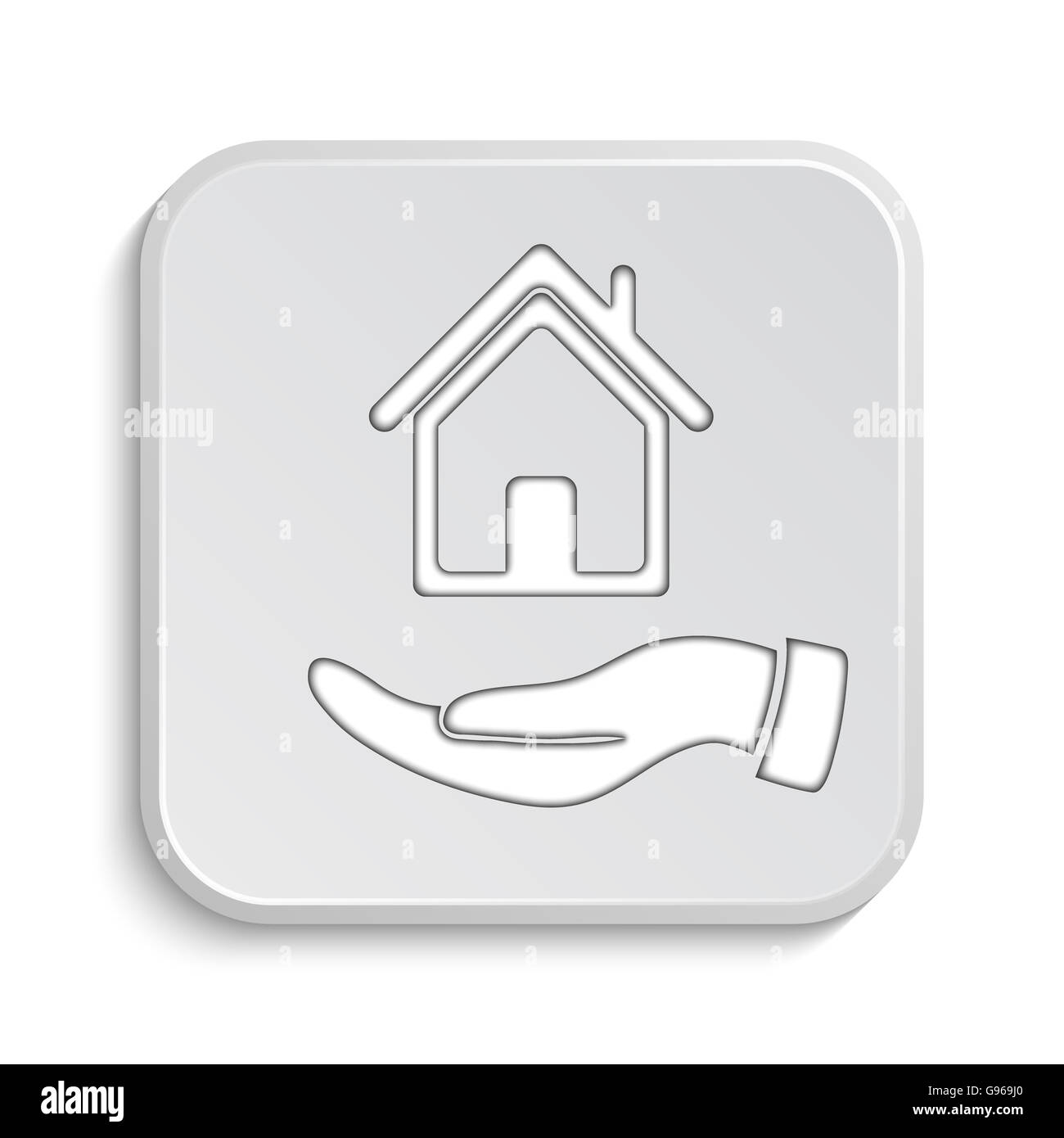 Hand holding house icon. Internet button on white background Stock ...