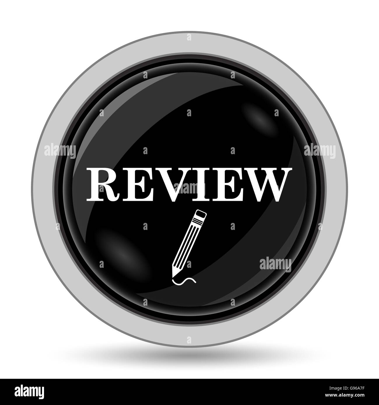 Review icon. Internet button on white background Stock Photo - Alamy