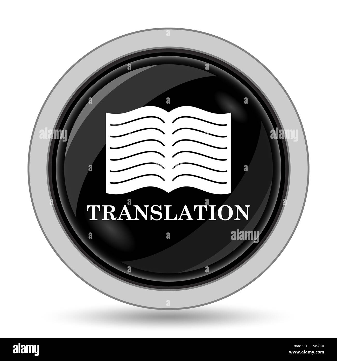 Translation book icon. Internet button on white background Stock Photo ...