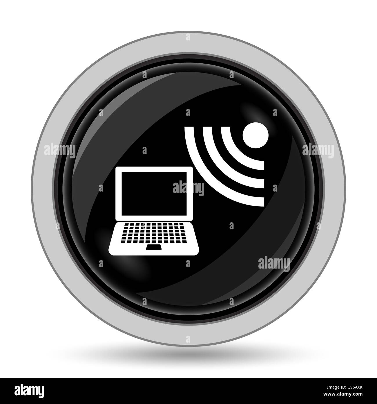 Wireless laptop icon. Internet button on white background Stock Photo ...