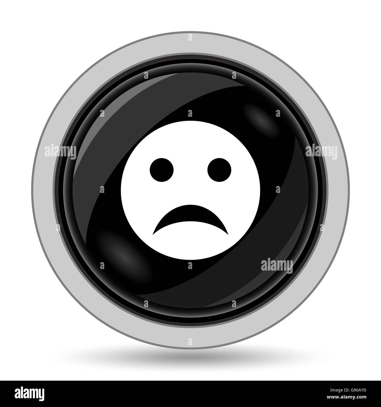 Sad smiley icon. Internet button on white background Stock Photo - Alamy