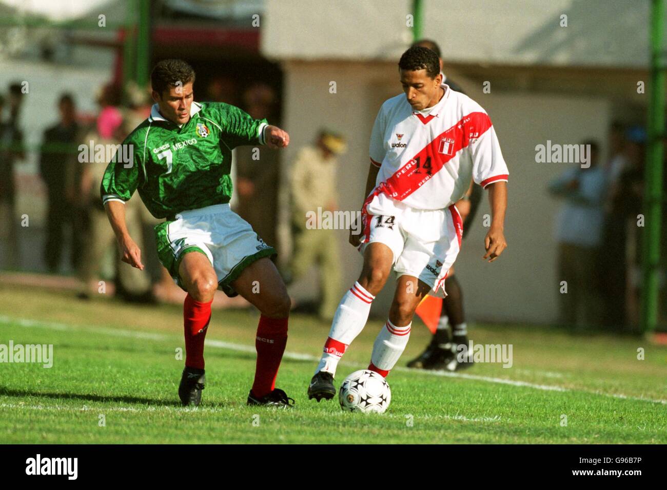 Soccer - Copa America 99 - Quarter Final - Peru v Mexico. Peru's Jorge ...